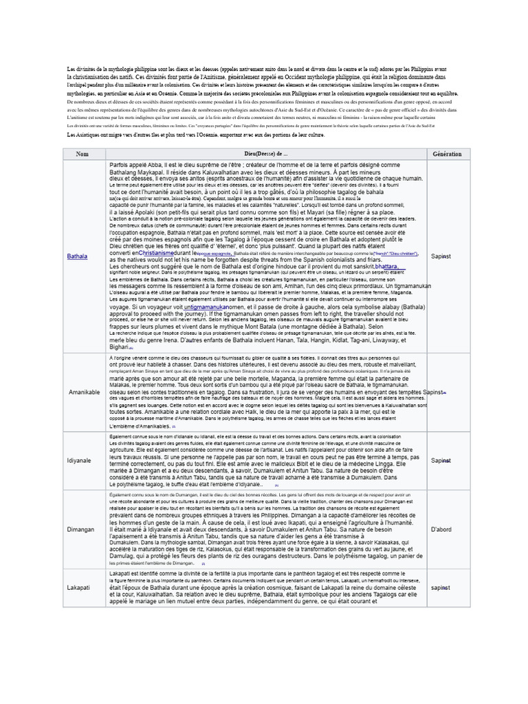 Mythologie Philippine : Dieux et Déesses | PDF | Divinités | Dieu