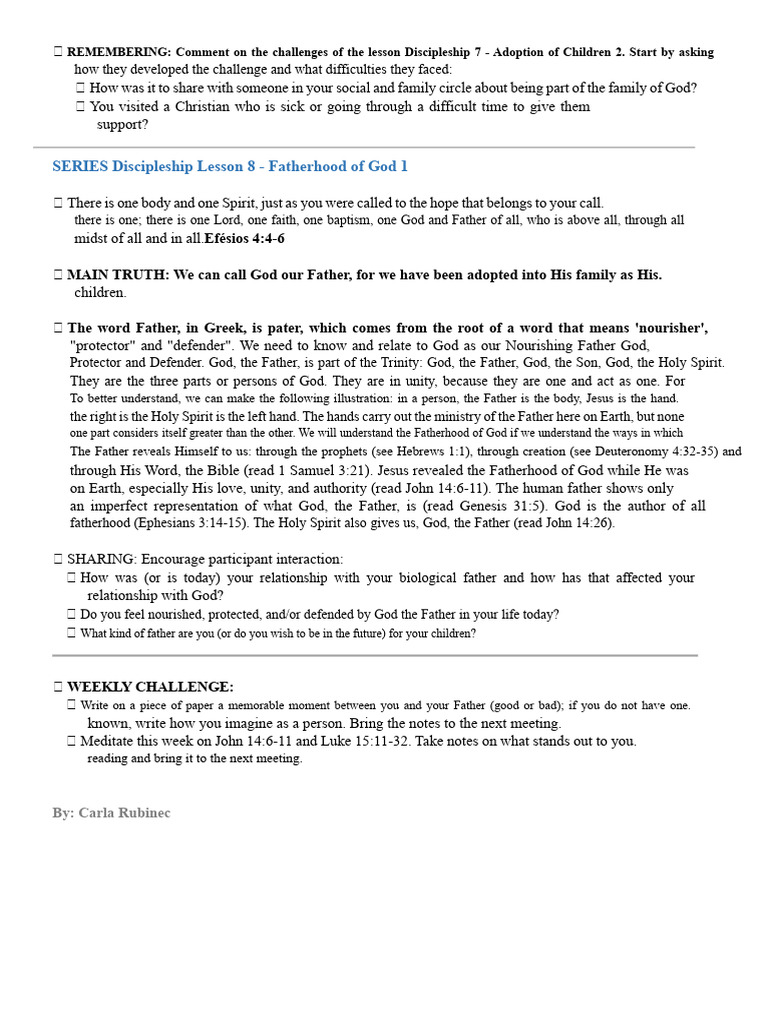 Discipleship Series - Lesson 8 - Fatherhood of God 1 | PDF | God The ...