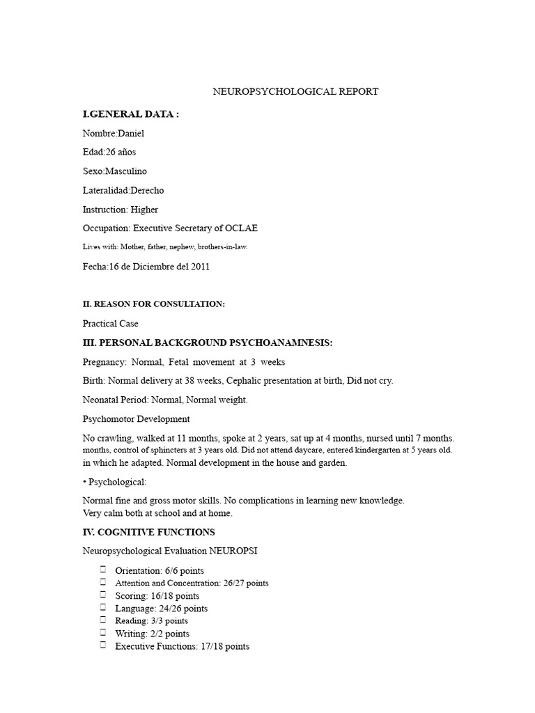 NEUROPSYCHOLOGICAL REPORT MODEL | PDF | Executive Functions | Attention