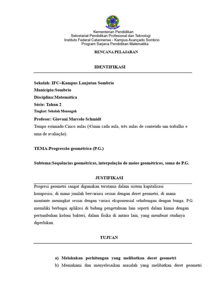Rencana Pelajaran Progresi Geometris | PDF
