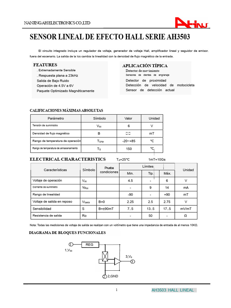 Sensor Lineal Hall AH3503: Especificaciones y Usos | PDF | Sensor ...