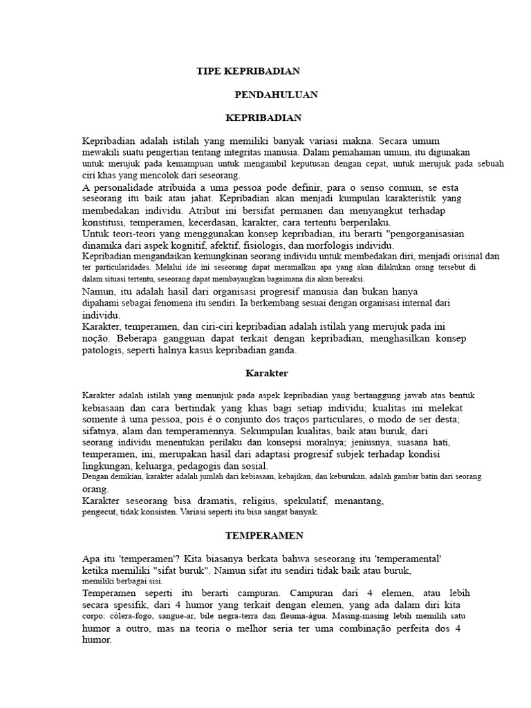 Jenis-Jenis Kepribadian dan Karakter | PDF