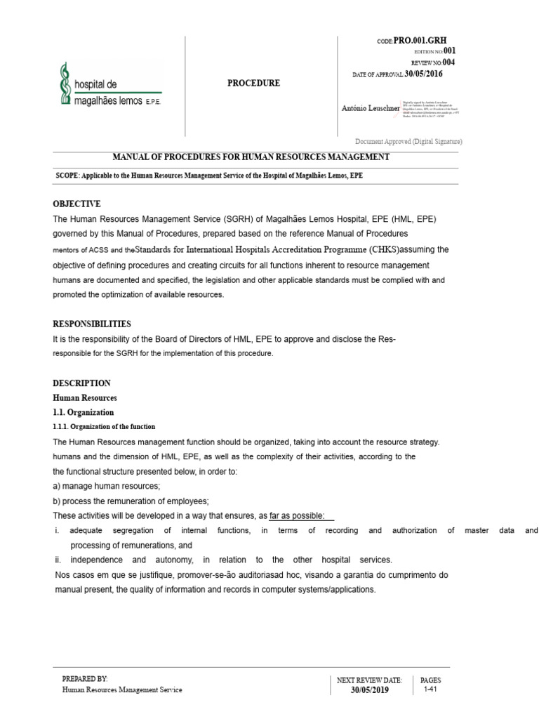 Manual Procedure of Human Resources Management Procedures | PDF | Human ...