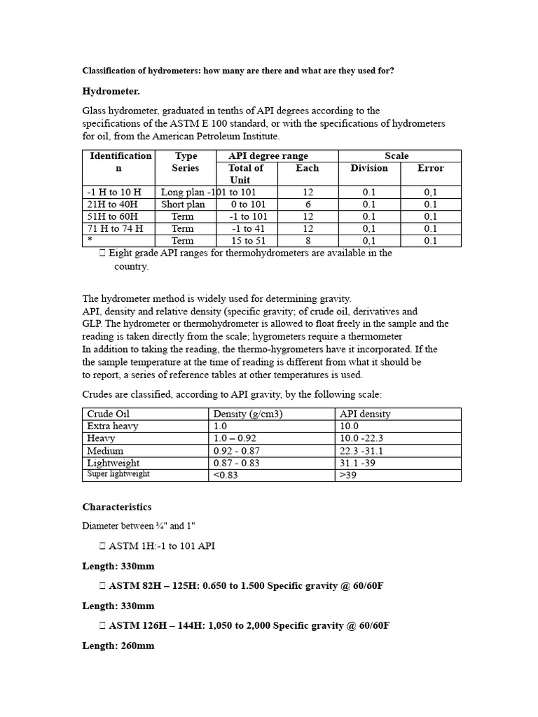 Types and Uses of Hydrometers Explained | PDF | Petroleum Industry | Oils