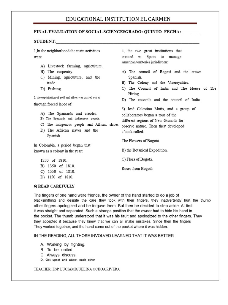 Social Studies Assessment Fifth Grade | PDF | Jonah | Osteoporosis