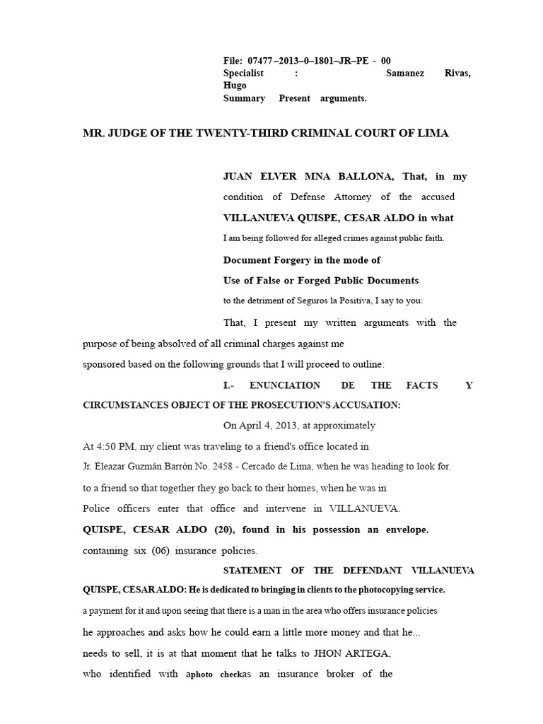 Defense Arguments in Document Forgery Case | PDF | Crimes | Crime ...