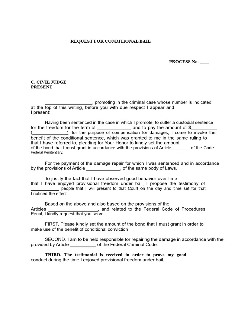 REQUEST FOR CONDITIONAL BAIL | PDF
