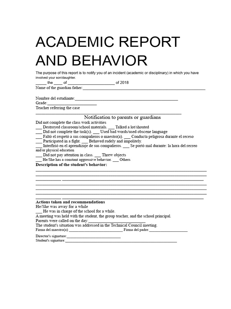 ACADEMIC AND BEHAVIOR REPORT.docx | PDF