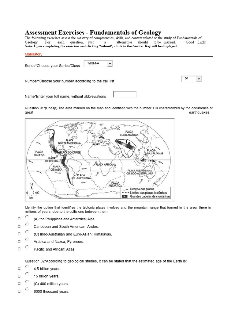 Assessment Exercises Geology | PDF | Rock (Geology) | Plate Tectonics