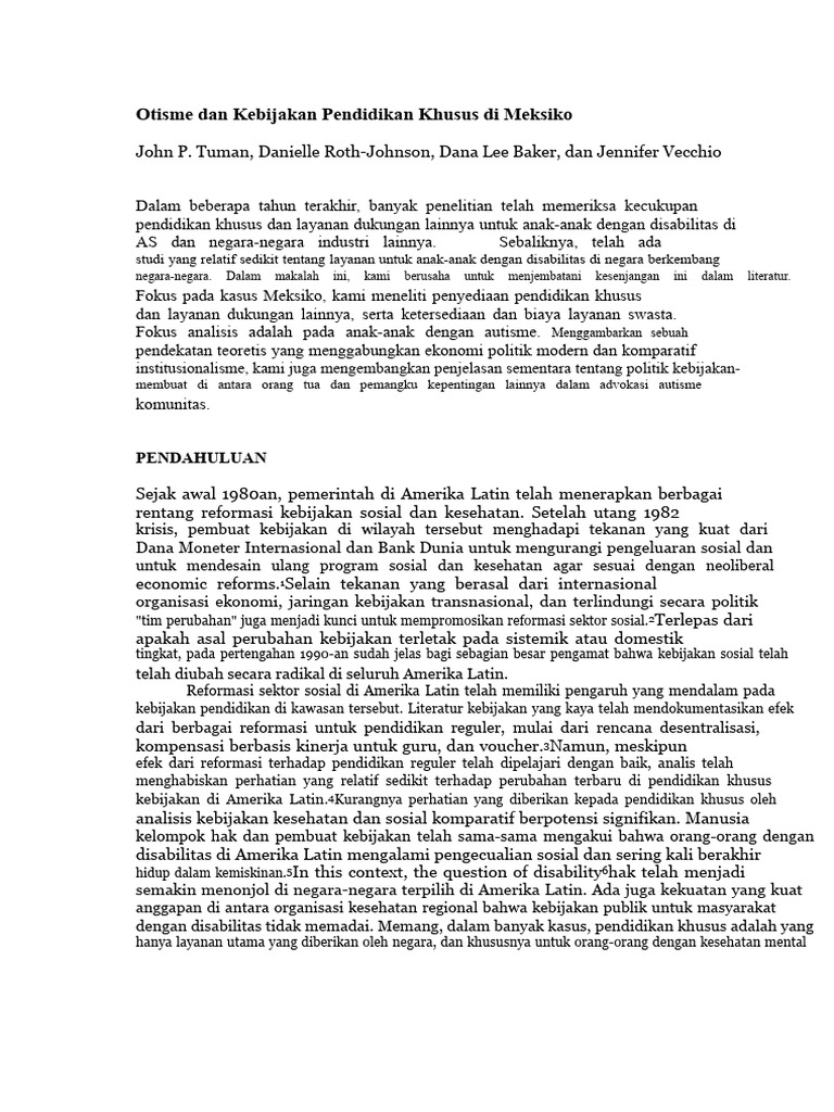 Kebijakan Pendidikan Khusus untuk Autisme di Meksiko | PDF