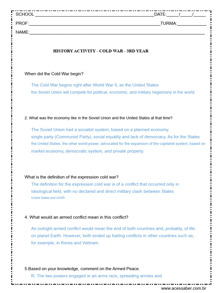 Cold War History Activity for Students | PDF | Cold War | Soviet Union