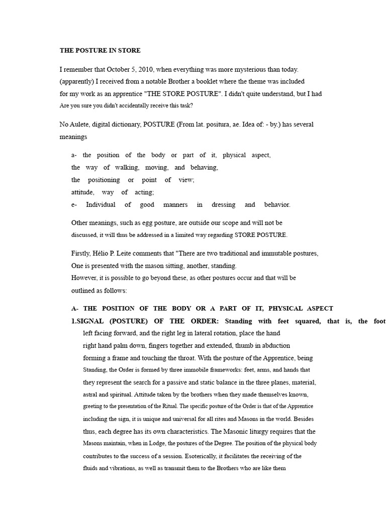 The Posture in Store My Thesis | PDF | Freemasonry | Masonic Lodge