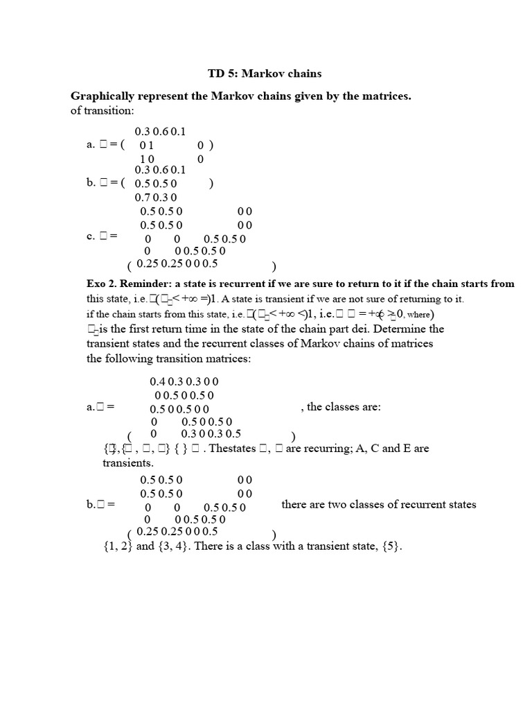 Markov Chains: Transition Matrices Analysis | PDF | Markov Chain ...