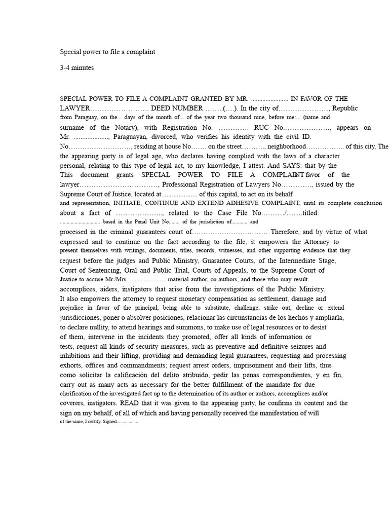 Special Power to File a Complaint | PDF | Complaint | Crimes