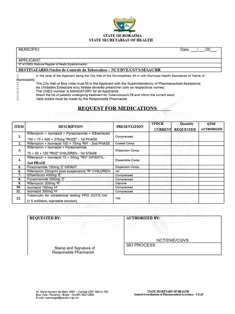 Tuberculosis Medication Order Form and Patient List | PDF | Drugs ...