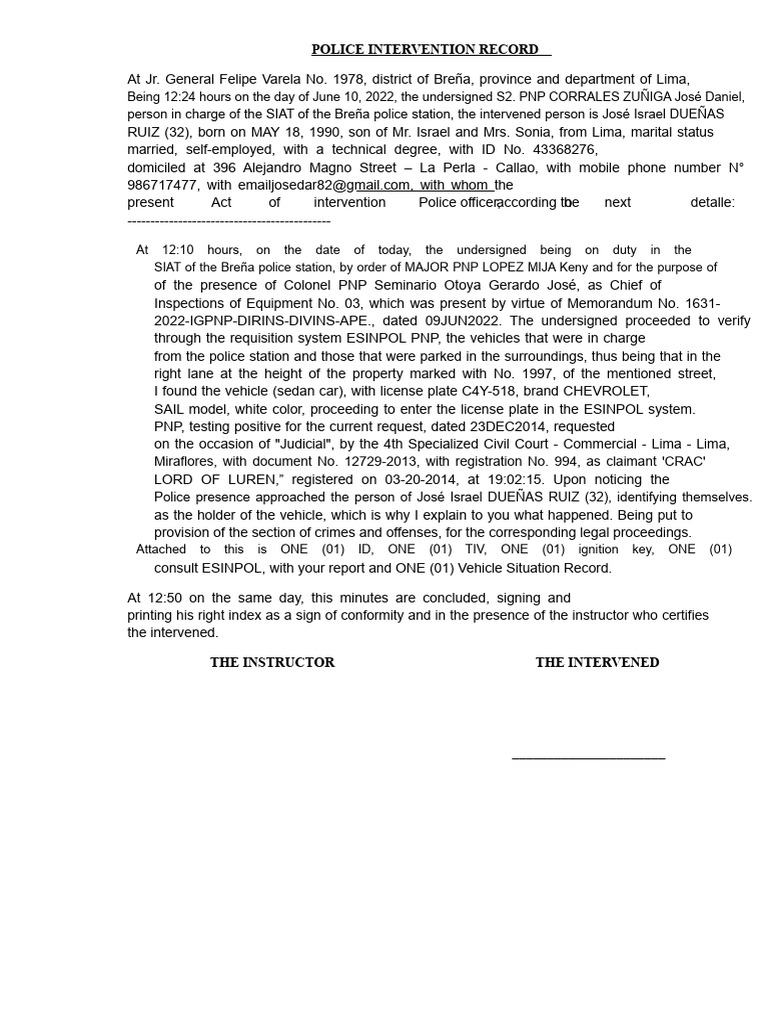 Police Intervention Report Patrol Cases | PDF | Traffic