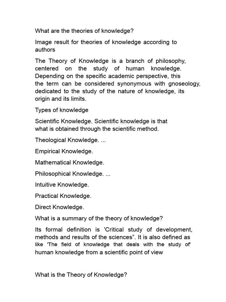 What Are The Theories of Knowledge? | PDF | Rationalism | Knowledge