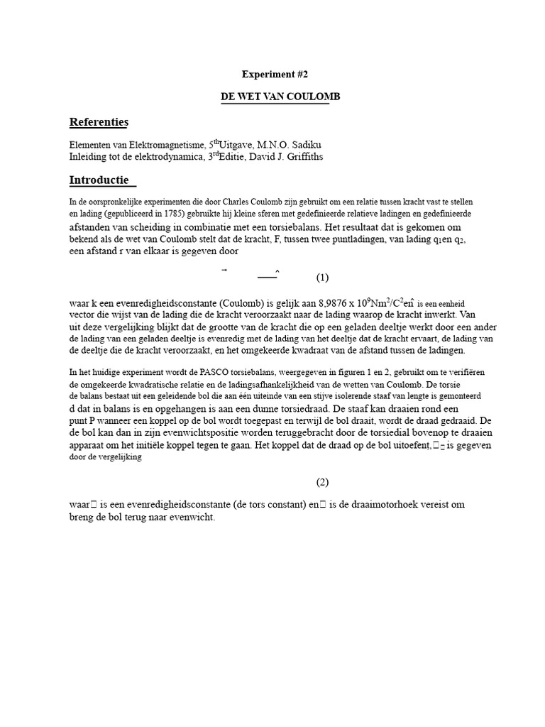 Coulomb's Wetenschappelijk Experiment | PDF