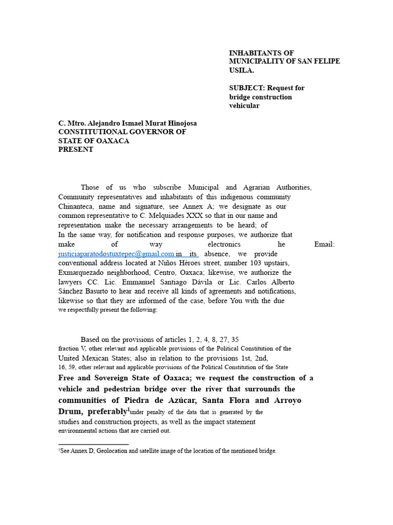 Request For Vehicular and Pedestrian Bridge Usila | PDF