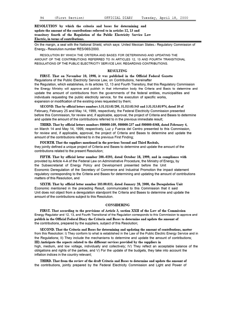 Resolution Criteria and Bases For Charges For Expansion and Specific ...