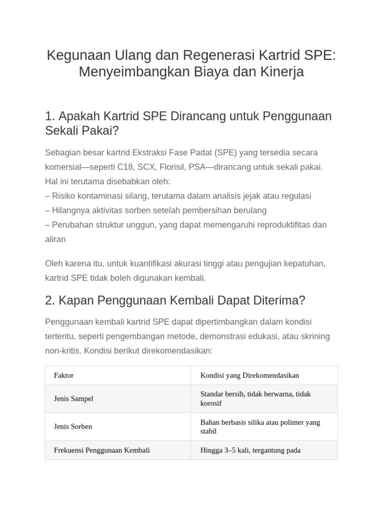 Kegunaan Ulang Dan Regenerasi Kartrid SPE | PDF