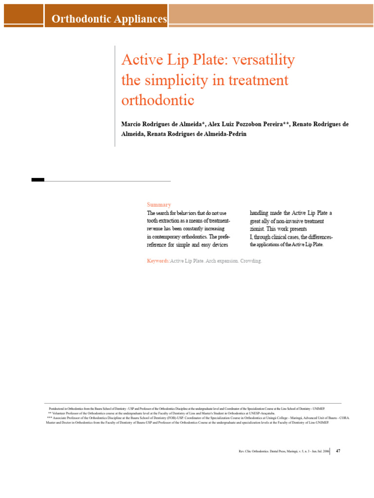 Active Lip Plate Versatility and Simplicity in Orthodontic Treatment ...