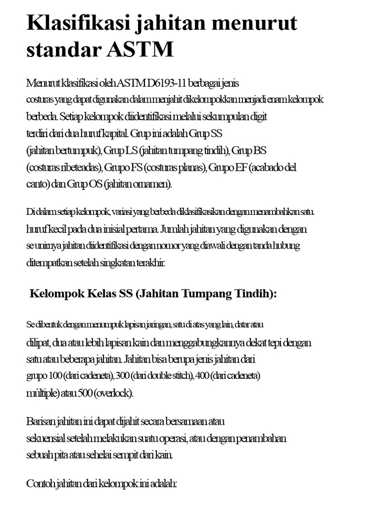 Klasifikasi Jahitan ASTM D6193-11 | PDF