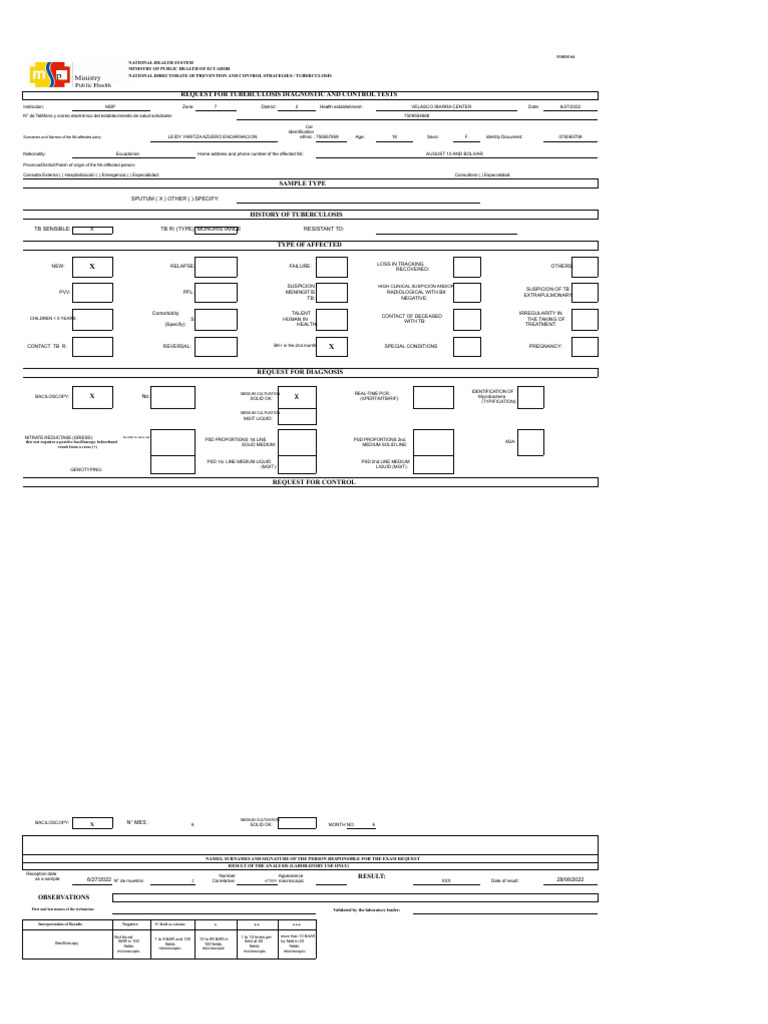 Tuberculosis Diagnostic Request Form | PDF | Tuberculosis | Medical ...