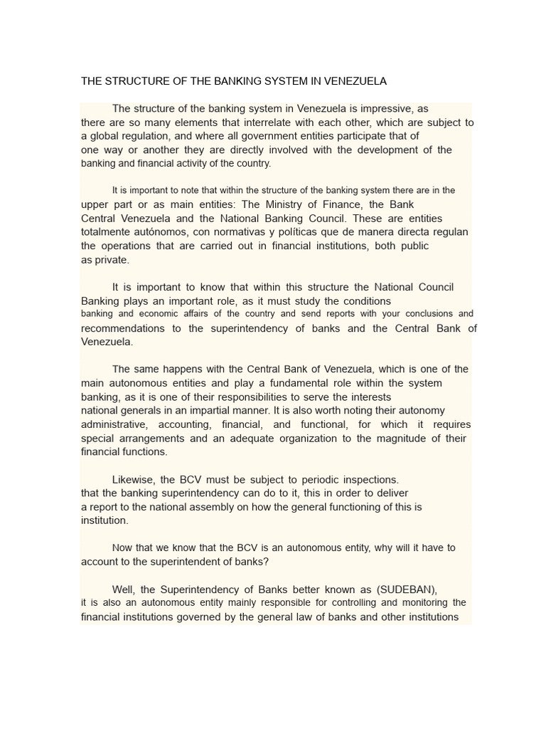 Overview of Venezuela's Banking System | PDF | Banks | New York State ...