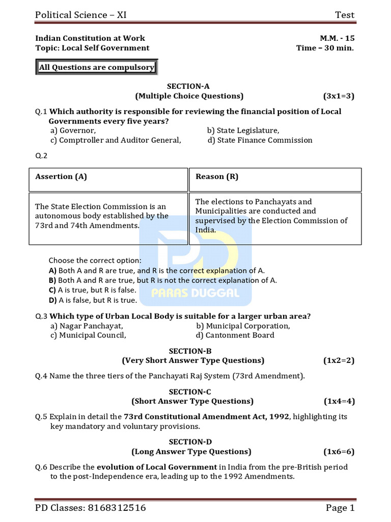 Test Local Self Government | PDF
