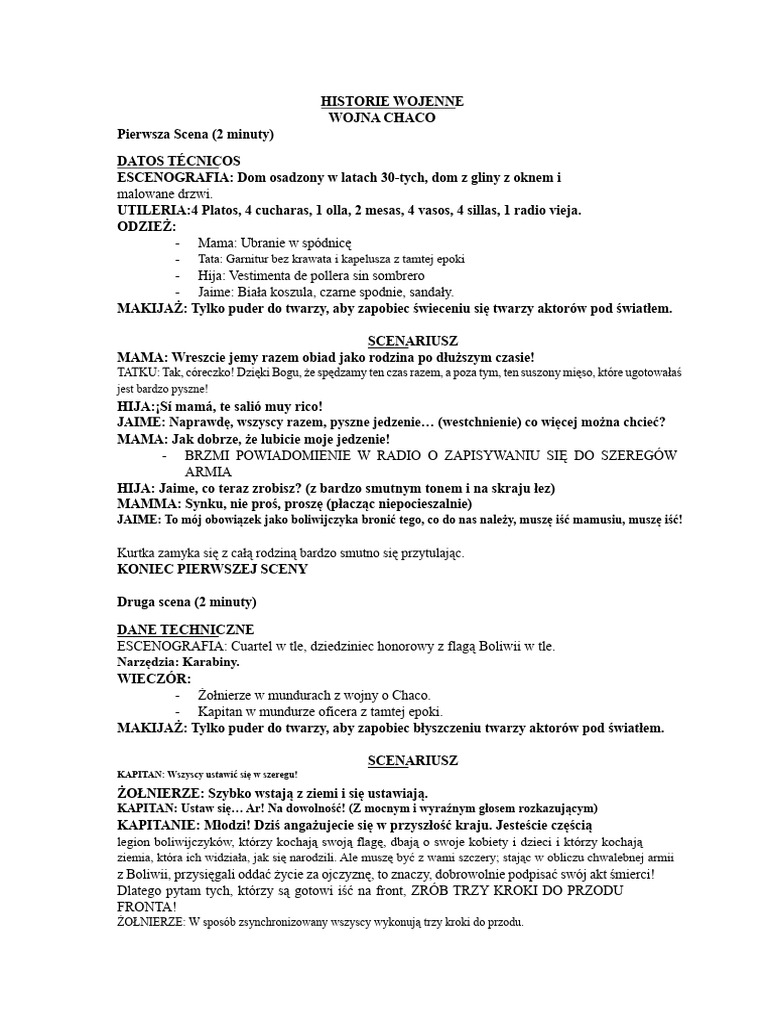 Historie Wojenne Scenariusz | PDF