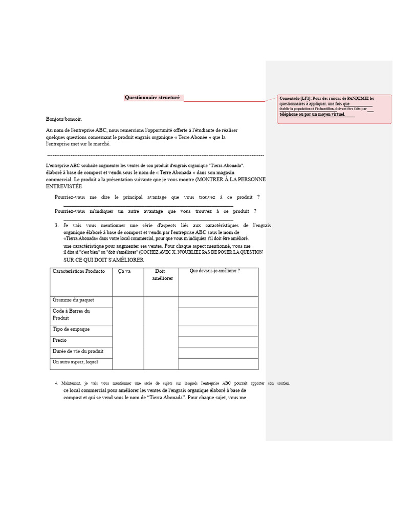 Questionnaire sur l'engrais "Terre Abonada" | PDF | Business | Économie