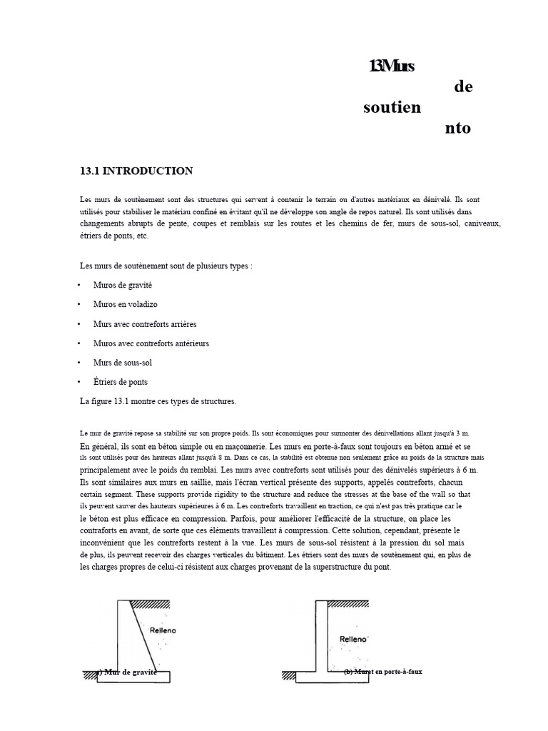 Types et charges des murs de soutènement | PDF | Béton | Mécanique des sols