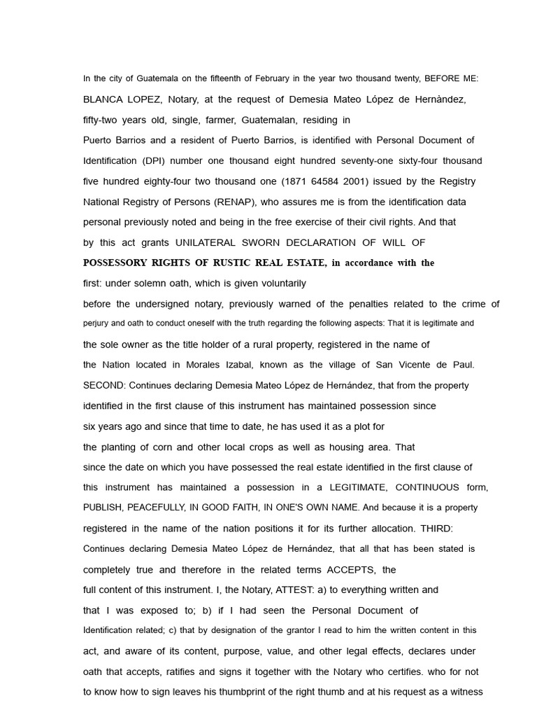 Act of Sworn Declaration of Possessory Rights | PDF | Notary Public ...