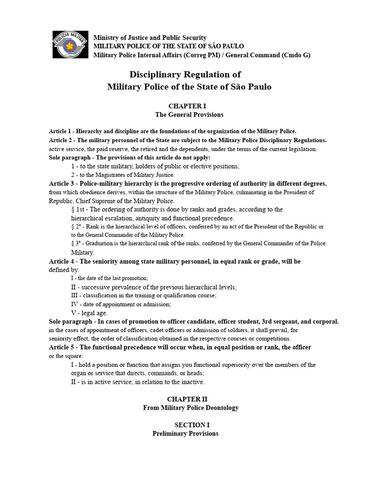São Paulo Military Police Disciplinary Code | PDF | Military Police ...