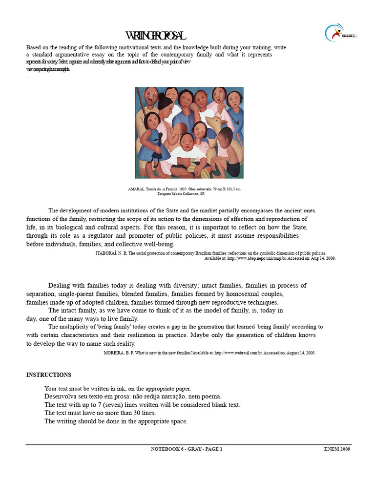 ENEM PPL 2009 Writing Proposal - The Contemporary Family and What It ...