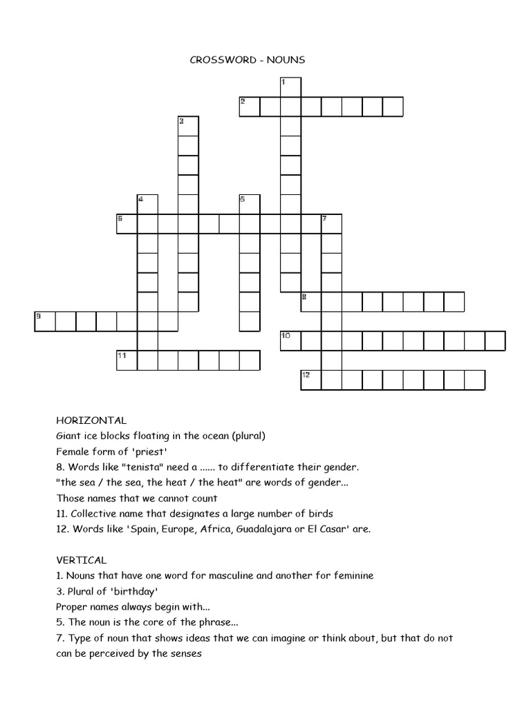 Nouns Crossword Puzzle Challenge | PDF