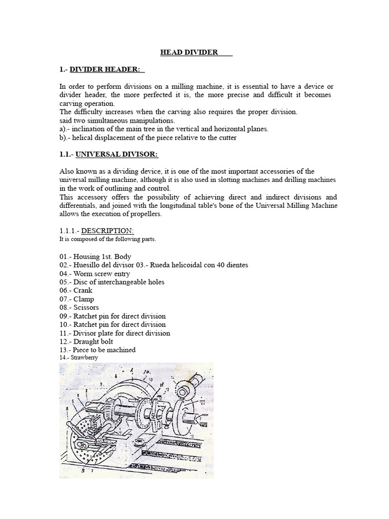 Milling Machine Divider Head Guide | PDF | Rotation | Division ...
