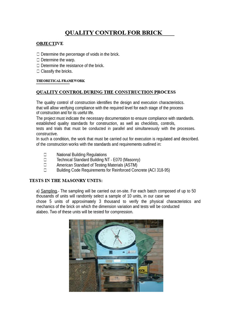 Brick Quality Control Testing Guide | PDF | Masonry | Brick