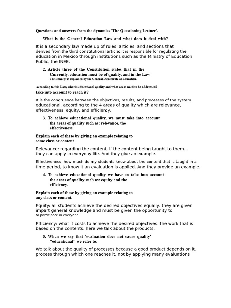 Questions and Answers of The Dynamic The Questioning Lettuce. | PDF ...