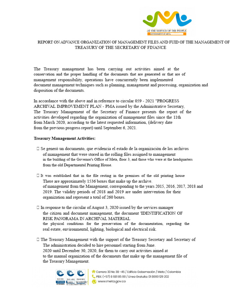 Progress Report On The Organization of Management Files and FUID | PDF