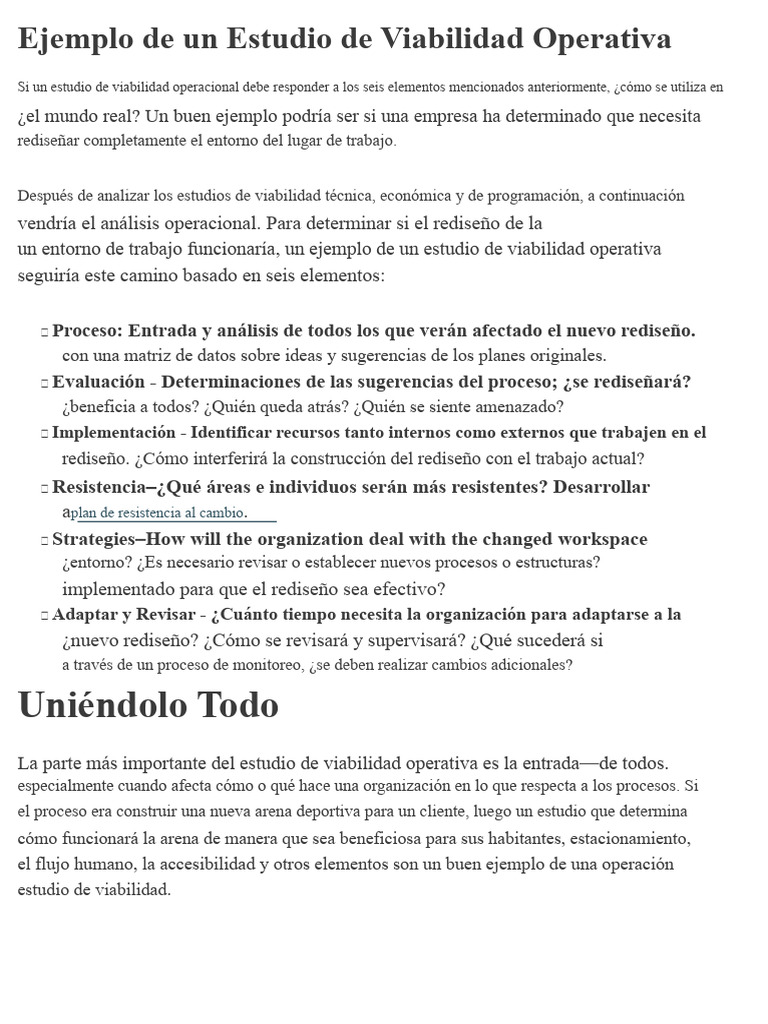 Ejemplo de Un Estudio de Viabilidad Operativa | PDF | Investigación de ...