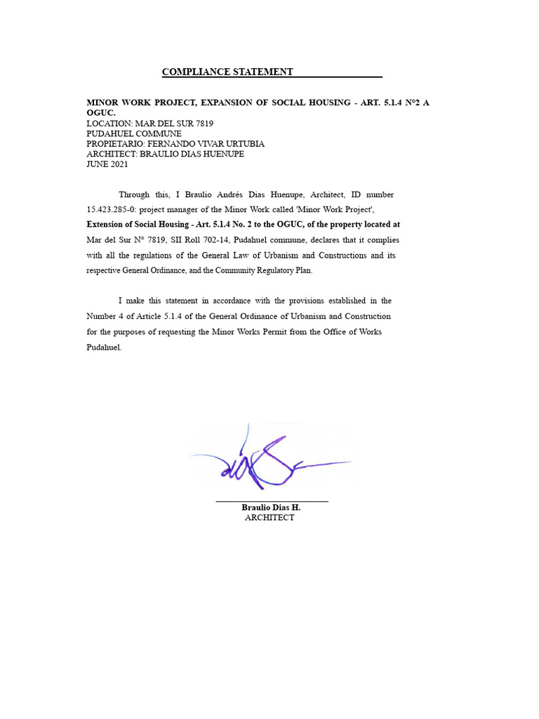 Compliance Statement for Social Housing Project | PDF