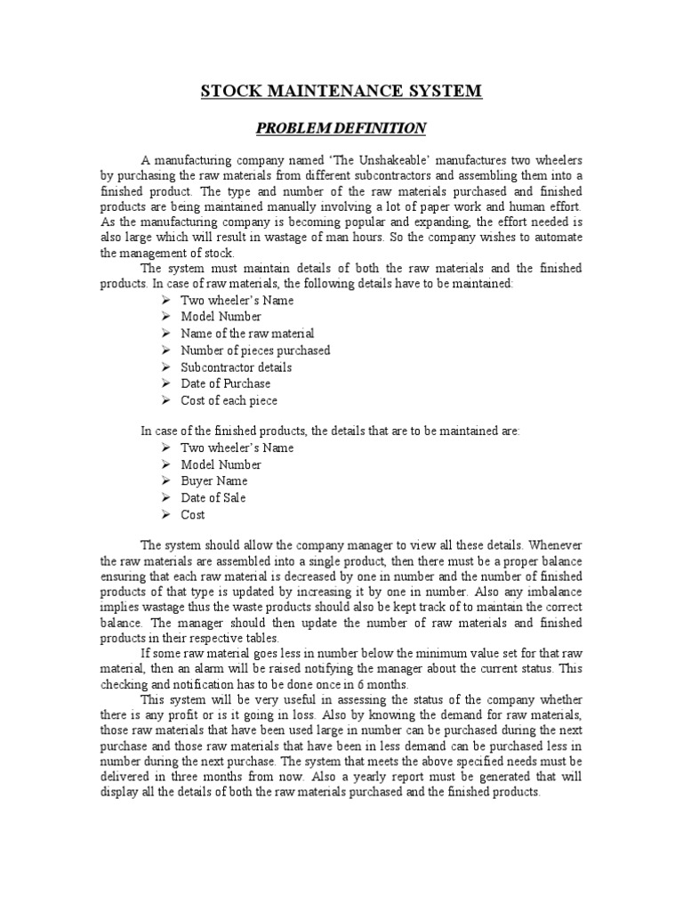 Stock Maintenanace System | PDF | Use Case | Information Technology ...