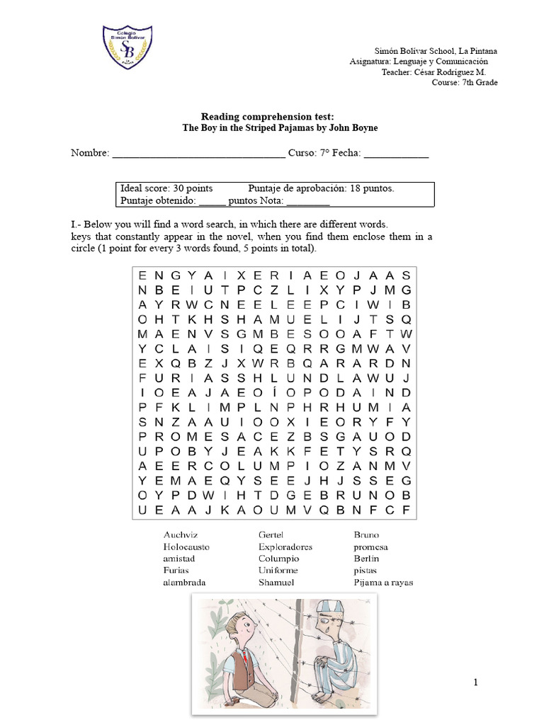 7th Grade Reading Test: The Boy in Striped Pajamas | PDF | Multiple Choice