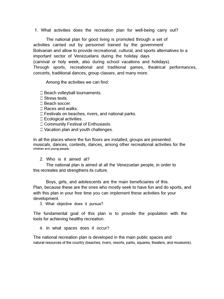 Recreation Plan For Well-Being | PDF | Recreation | Sports
