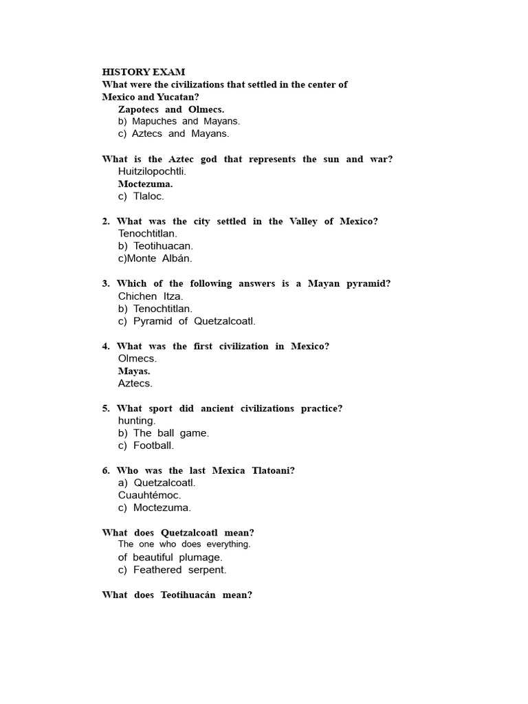 HISTORY EXAM 2nd GRADE - TRIMESTER 2 - TELESECUNDARY | PDF ...