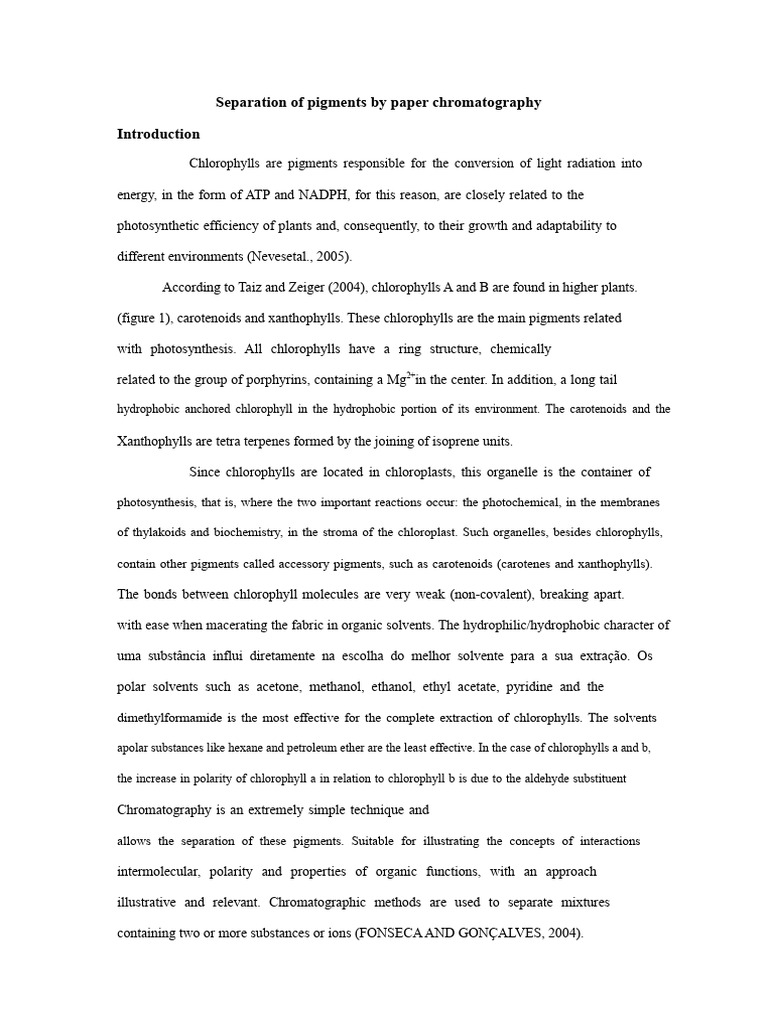 Paper Chromatography of Plant Pigments | PDF | Photosynthesis | Carotenoid