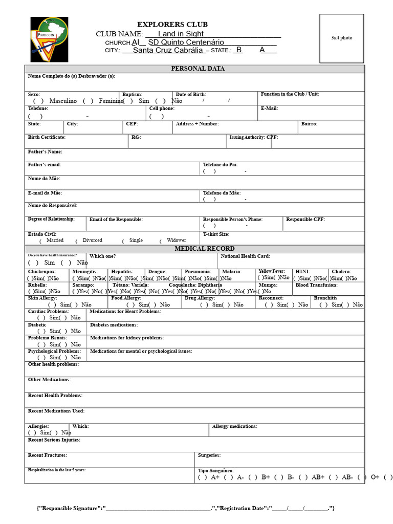 Official Explorer Registration Form LAND IN SIGHT | PDF | Doenças e ...