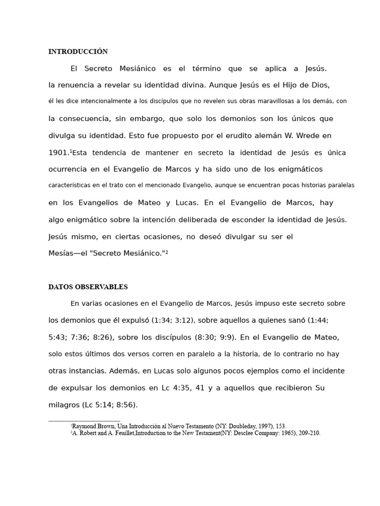 El Secreto Mesiánico en el Evangelio de Marcos | PDF | Jesús ...